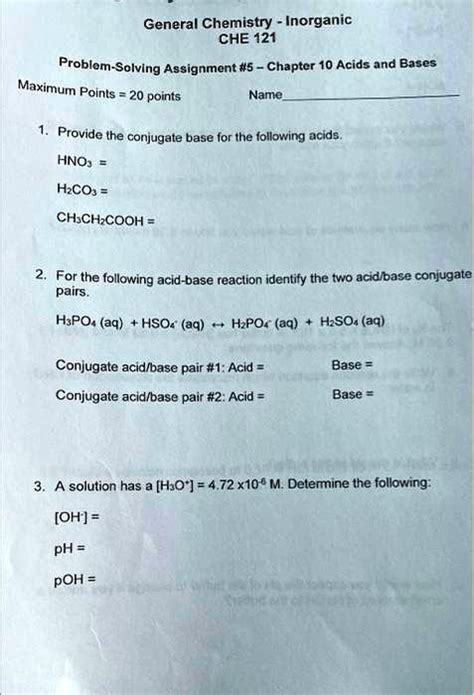 General Chemistry Inorganic Che 121 Maximum Points 20 Points Name Hno3 Hco3 Ch3ch2cooh