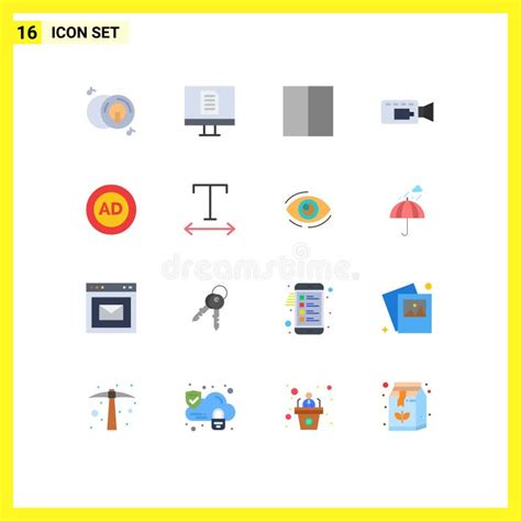 Pictogram Set Of 16 Simple Flat Colors Of Font Advertising Layout Advertisement Ad Stock