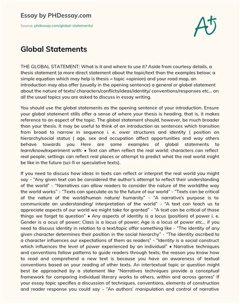 Global Statements Essay Example