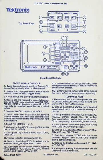 Tektronix 222 Dso Users Reference Card 070 7099 00 Tektronix Free