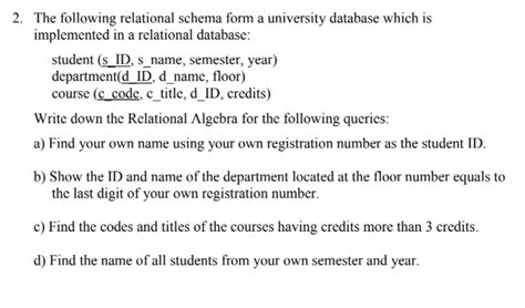 solved 2 the following relational schema form a university