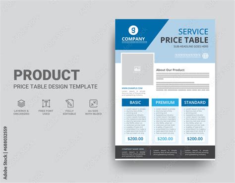 Technical Data Sheet Template Price Table Flyer Design Stock Vector Adobe Stock