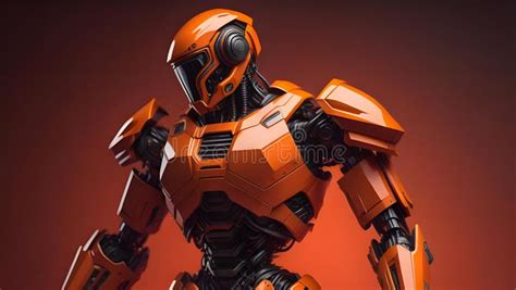 Humanoid Robot With Orange Skin Isolated On Dark Red Background