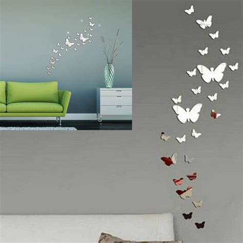 Pegatinas De Pared De Mariposas 25 Piezas 3d De Acrílico Plateado Con