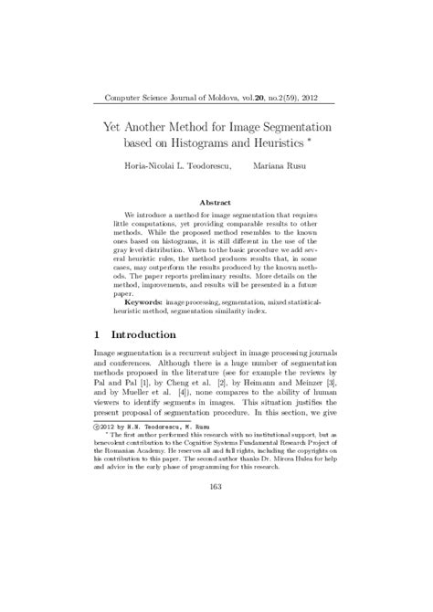 pdf yet another method for image segmentation based on histograms and