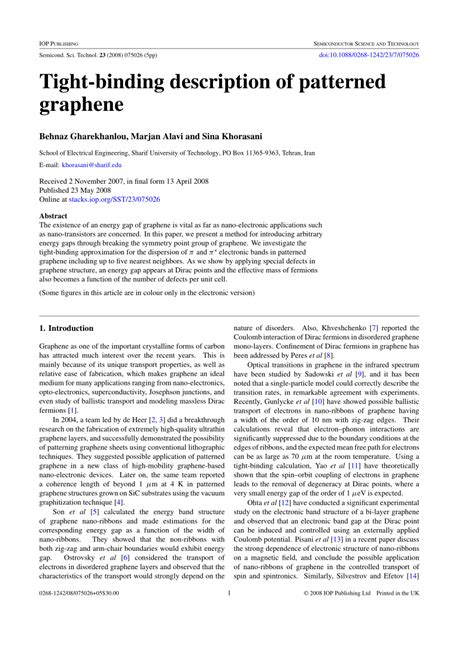 pdf tight binding description of patterned graphene