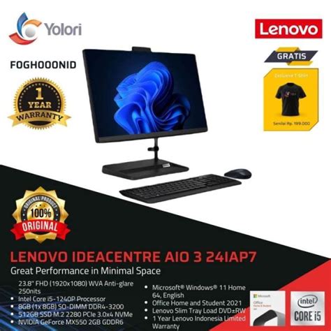 Promo Lenovo Ideacentre Aio 3 24iap7 I5 1240p 8gb 512gb Mx550 2gb Win 11 Ohs Diskon 23 Di