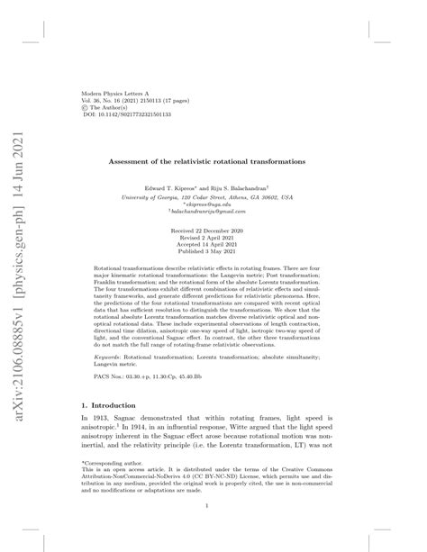 Pdf Assessment Of The Relativistic Rotational Transformations