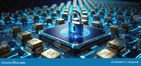 Protecting Data And Maintaining Privacy With Security Concept Padlock On Computer Circuit