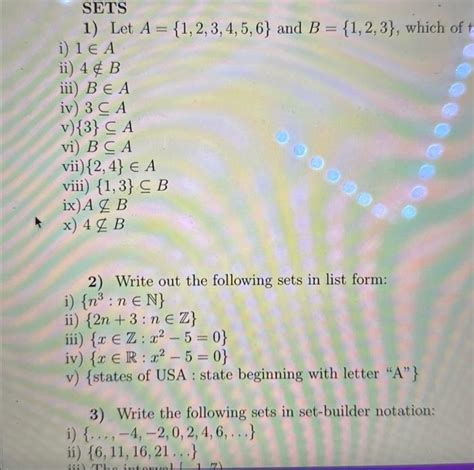 Solved 1 Let A {1 2 3 4 5 6} And B {1 2 3} Which Of I 1∈a