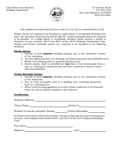 City Of San Juan Bautista California Smoke And Carbon Declaration Form