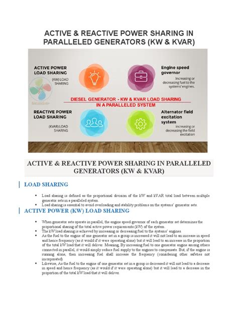 Active And Reactive Power Sharing In Paralleled Generators Kw And Kvar