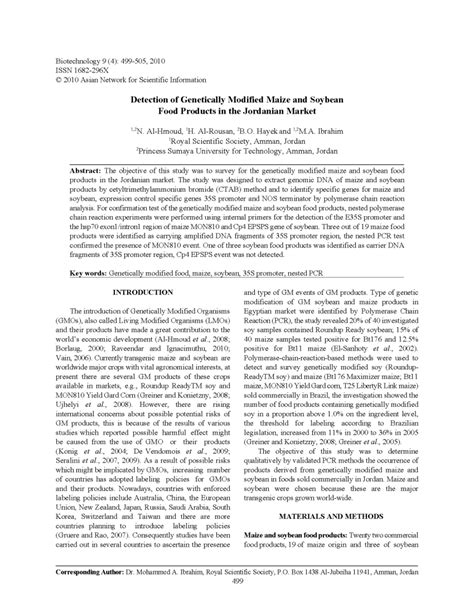 Pdf Detection Of Genetically Modified Maize And Soybean Food Products In The Jordanian Market