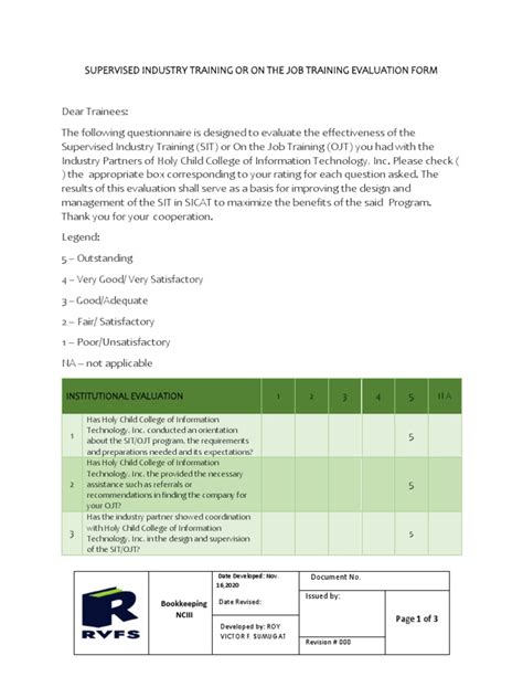 6 Rvfs Swbl Ojt Evaluation Form Pdf Evaluation Behavior Modification
