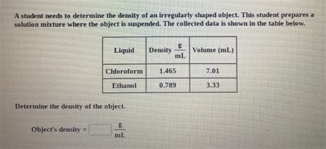 Solved A Student Needs To Determine The Density Of An Chegg