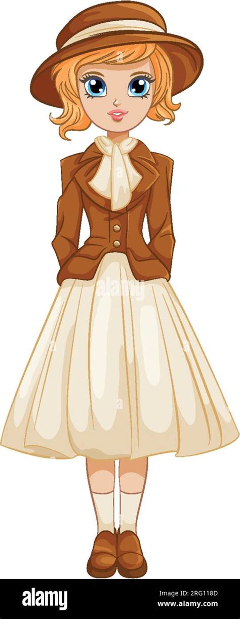 A Cartoon Vector Illustration Of A Western Girl Wearing A Vintage