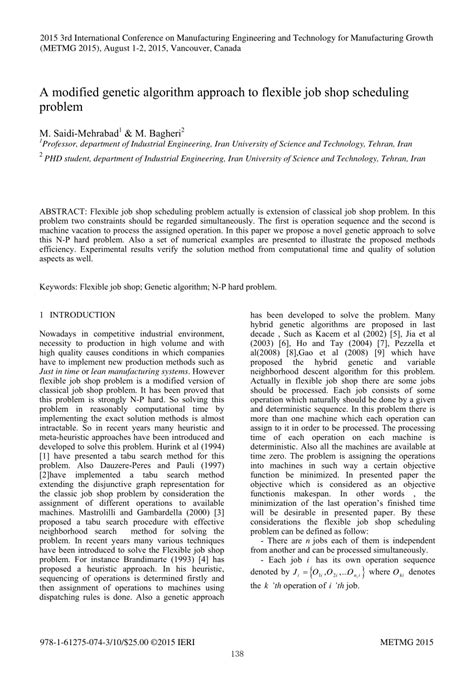 Pdf A Modified Genetic Algorithm Approach To Flexible Job Shop