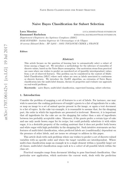 Pdf Naive Bayes Classification For Subset Selection