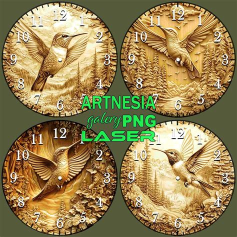 4 Hummingbird 3d Illusion Clock Template Png Laser Burn File Digital Relief Design Clock