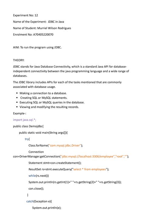 Java Experiment 12 Bcse2118 Experiment No 12 Name Of The Experiment