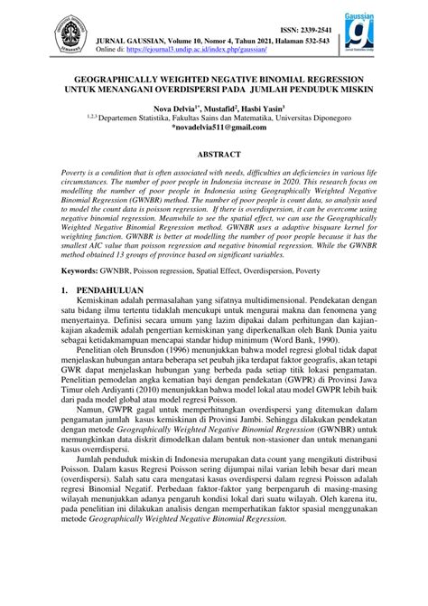 Pdf Geographically Weighted Negative Binomial Regression Untuk