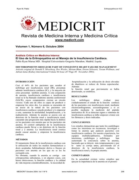 Eritropoyetina En La Insuficiencia Cardíaca