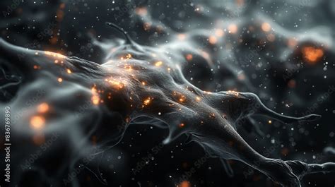 Neuron Cell Close Up View 3d Rendered Image Of Neuron Cell On Black Background Sem View