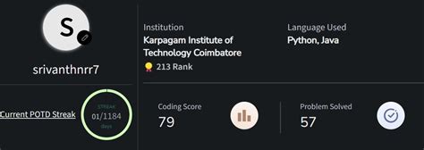 Srivanth S On Linkedin Codingjourney Geeksforgeeks Python Java Problemsolving Codingskills