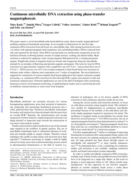 Karle 等。 2010 Continuous Microfluidic Dna Extraction Using Phase Pdf Microfluidics