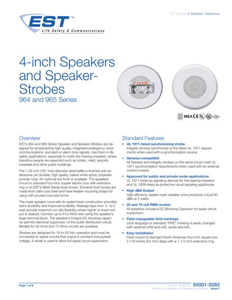 Est Speaker Strobe Data Sheet