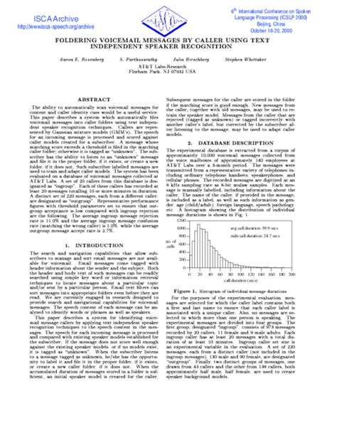 Pdf Foldering Voicemail Messages By Caller Using Text Independent Speaker Recognition