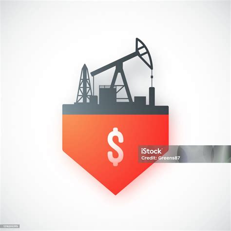 석유 위기 아이콘입니다 유가 하락을 보여주는 펌프 잭과 빨간색 아래쪽 화살표가있는 플랫 디자인 스톡 벡터 일러스트레이션입니다 오일펌프에 대한 스톡 벡터 아트 및 기타 이미지