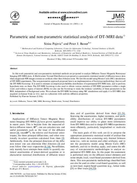 Pdf Parametric And Non Parametric Statistical Analysis Of Dt Mri Data