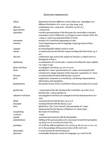 Linguistic Concepts And Their Definitions Pdf Consonant Vowel
