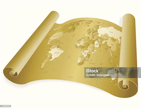World Map Scroll Stock Illustration Download Image Now Brown Cartography Coastline Istock