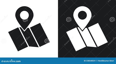 Map Icon Set Gps Navigation Map With Pin Vector Symbol In Black Filled And Outlined Style Stock