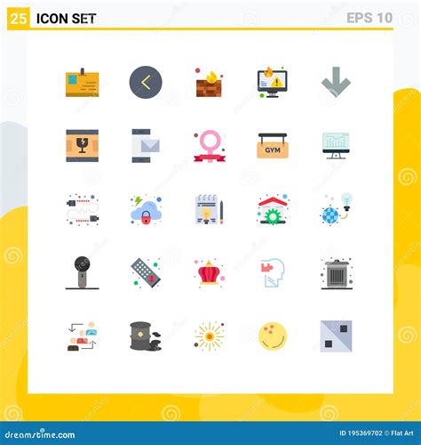 Set Of 25 Vector Flat Colors On Grid For Back Arrow Protection Fire