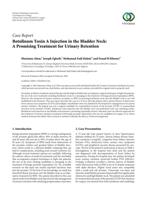 Pdf Botulinum Toxin A Injection In The Bladder Neck A Promising