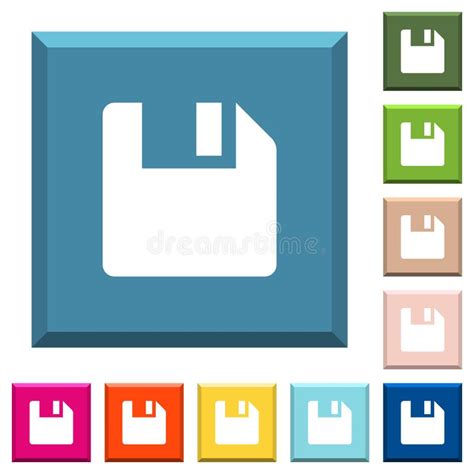 save data white icons on edged square buttons stock vector