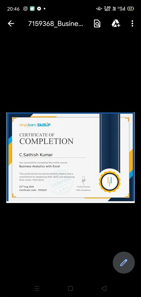 Earned Business Analysis In Excel With Simplilearn C Sathishkumar Posted On The Topic Linkedin