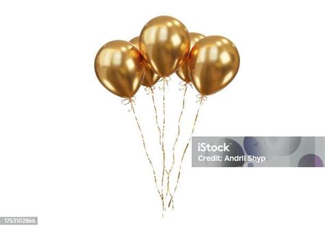 파티 축하 풍선 금색 풍선 뭉치 3d 렌더링 생일 휴일 디자인에 적용 가능합니다 열기구에 대한 스톡 사진 및 기타 이미지 열기구 금색 컷아웃 Istock