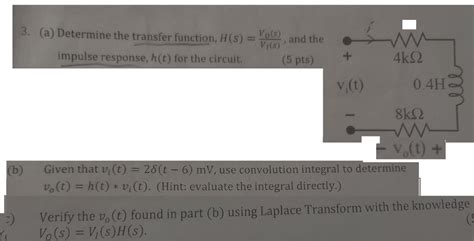 Solved A Determine The Transfer Function H S V Chegg Com