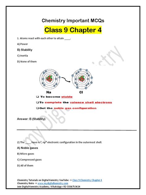Chemistry Class 9 Chapter 4 Mcqs Pdf Chemical Bond Ion