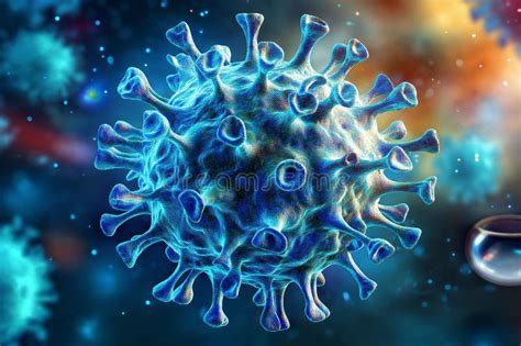 Highly Detailed 3d Rendering Of A Glowing Blue Virus Particle Against A