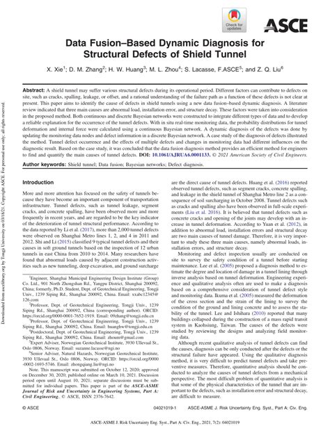 Pdf Data Fusion Based Dynamic Diagnosis For Structural Defects Of Shield Tunnel
