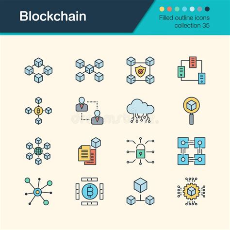 Blockchain Icons Filled Outline Design Collection 35 Stock Vector Illustration Of Computer