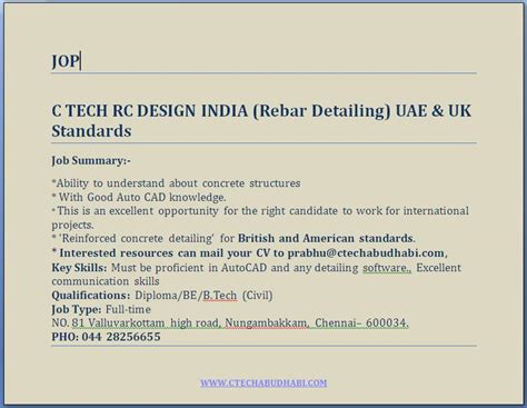 C Tech Rc Design Chennai On Linkedin Jop C Tech Rc Design India Rebar Detailing Uae And Uk