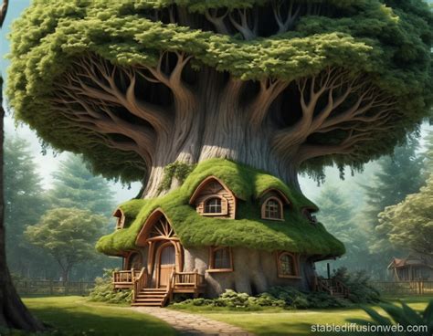 Animated Forest Scene With Treehouse Stable Diffusion Online
