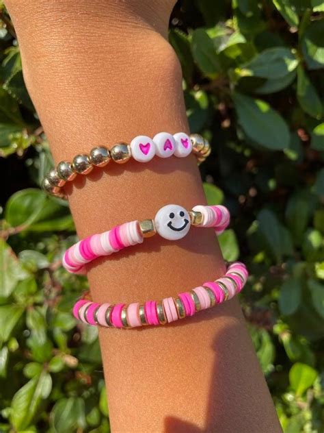 Aesthetic Pink Clay Bead Bracelet Set 1 Set 3 Pcs Etsy