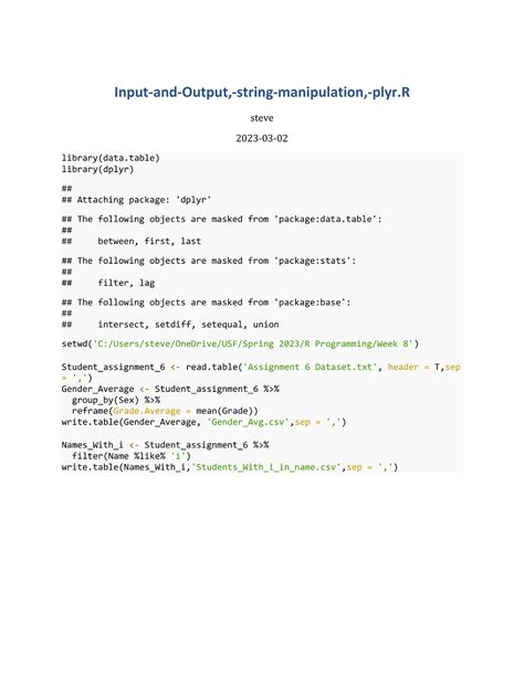 Inputoutput String Manipulation And Plyr Package By Stevenh1293